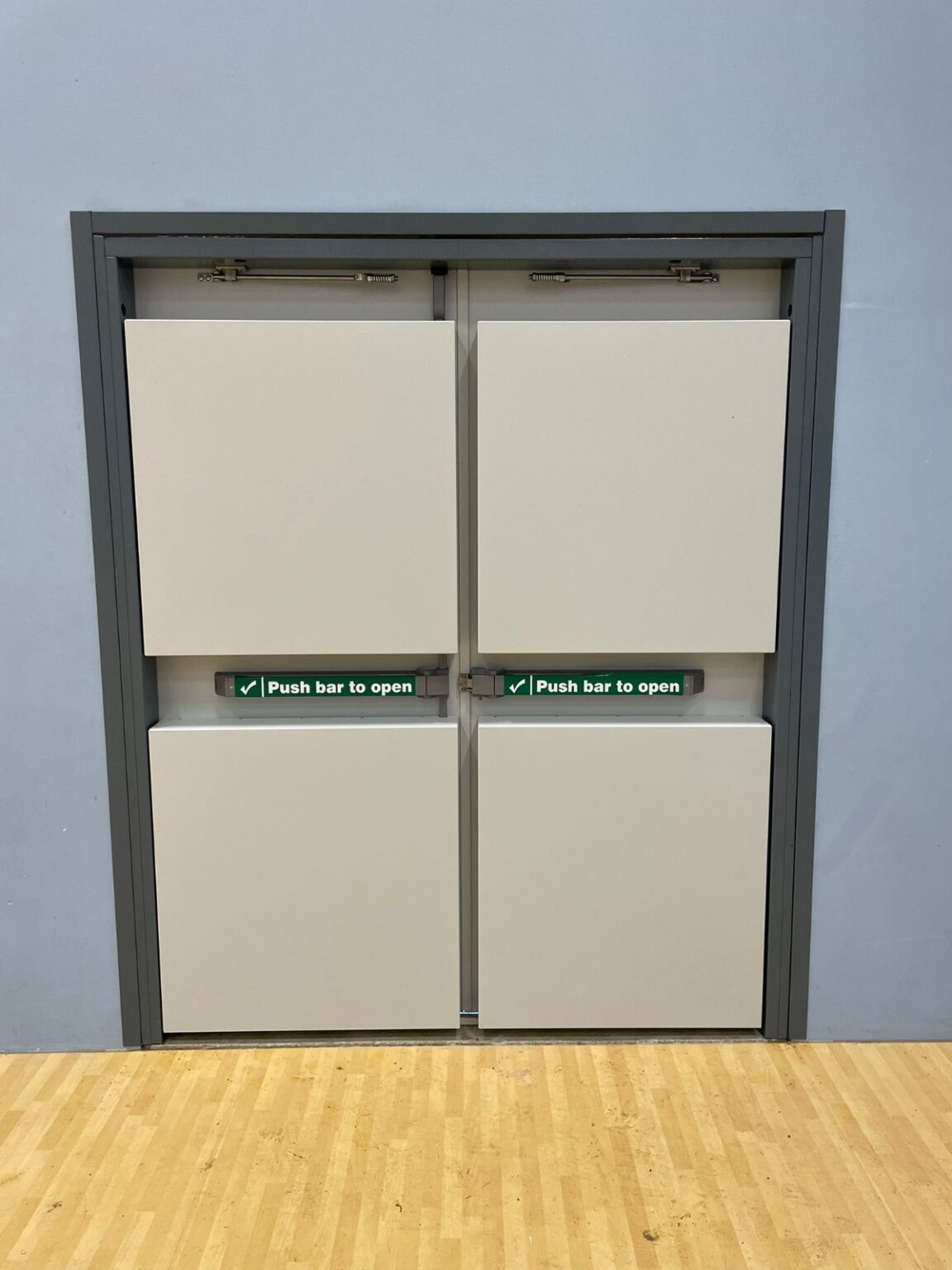 School Sports Hall fire exit doors, Essex - Maxium Doors